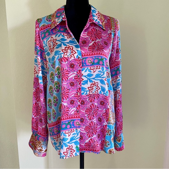 Zara | Tops | Zara Patchwork Printed Satin Blouse Long Sleeve | Poshmark